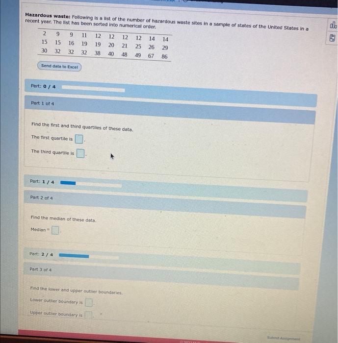 Solved Hazardous waste: Following is a list of the number of | Chegg.com