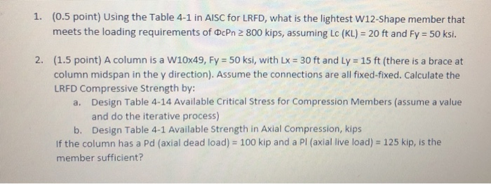 Solved 1. (0.5 point) Using the Table 4-1 in AISC for LRFD, | Chegg.com