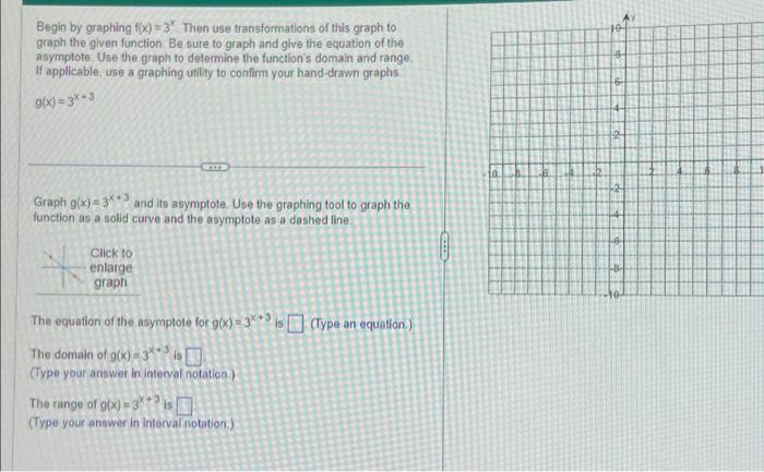 Solved Begin by graphing f(x)=3* Then use transformations of | Chegg.com