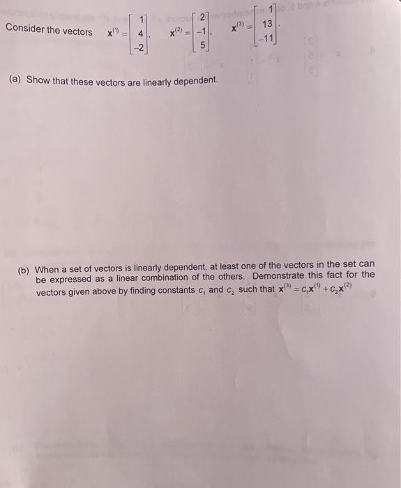 Solved Consider the vectors | Chegg.com