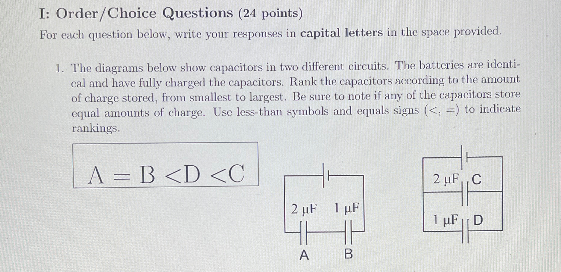Solved I: Order/Choice Questions (24 ﻿points)For each | Chegg.com