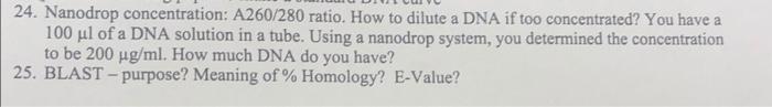 Solved 24. Nanodrop concentration: A260/280 ratio. How to | Chegg.com