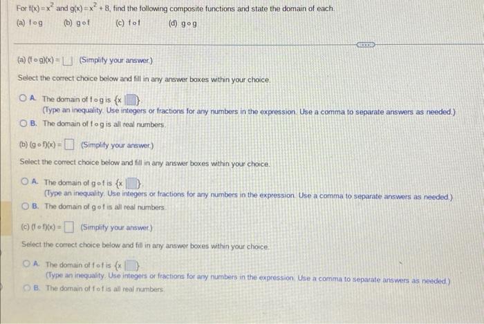 Solved d) (gog)(x)= ? simply your answer the domain of gog | Chegg.com