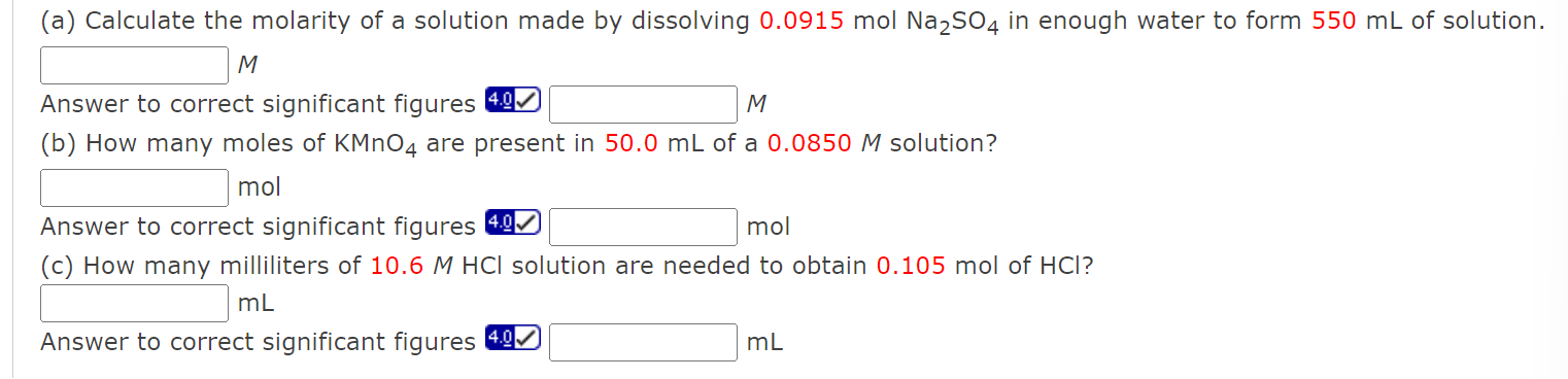 Solved (a) ﻿Calculate the molarity of a solution made by | Chegg.com
