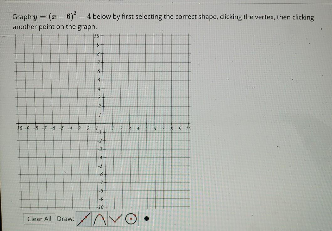 Solved Graph y = (x – 6)2 – 4 below by first selecting the | Chegg.com