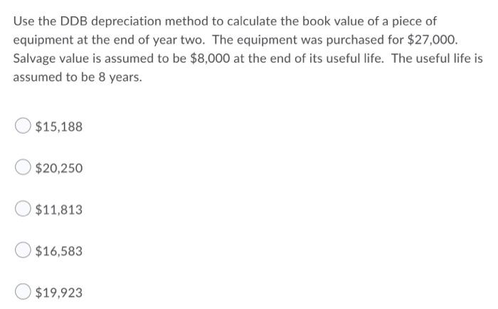 Solved Use The Ddb Depreciation Method To Calculate The Book
