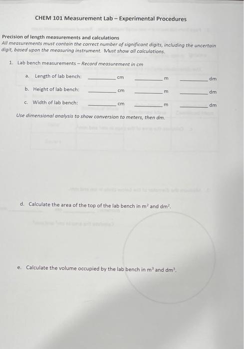 CHEM 101 Measurement Lab - Experimental Procedures | Chegg.com