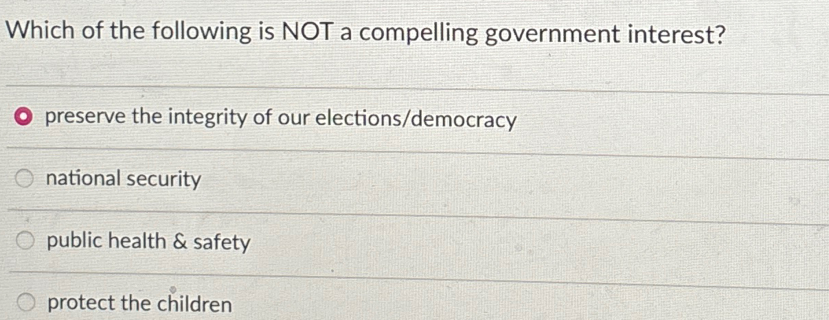 Solved Which of the following is NOT a compelling government | Chegg.com