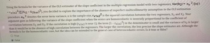 Solved Using the formula for the variance of the OLS | Chegg.com