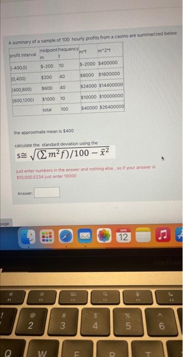 Solved the approximate mean is $400 calculate the standard | Chegg.com