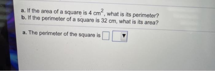 Solved a. If the area of a square is 4 cm, what is its | Chegg.com