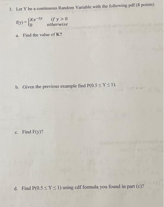 Solved 3. Let Y be a continuous Random Variable with the | Chegg.com