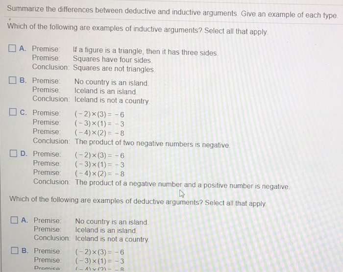 Solved Summarize the differences between deductive and | Chegg.com
