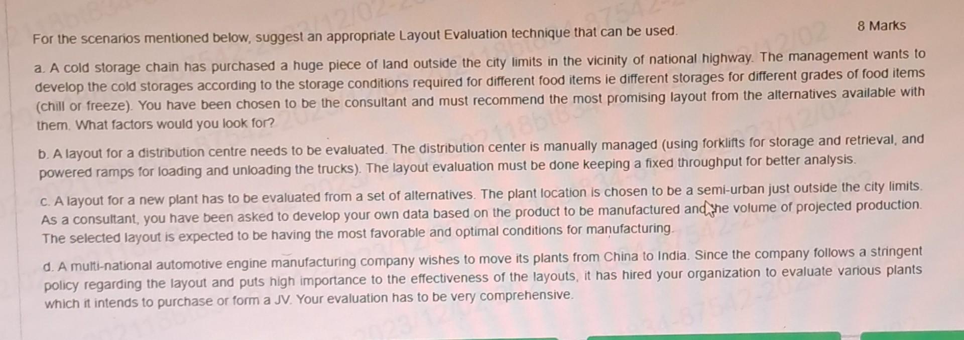 Solved For the scenarios mentioned below, suggest an | Chegg.com