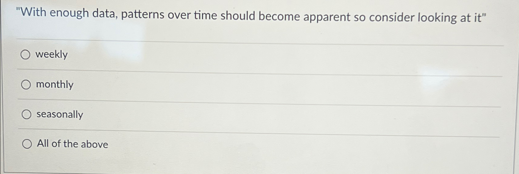 Solved "With enough data, patterns over time should become | Chegg.com