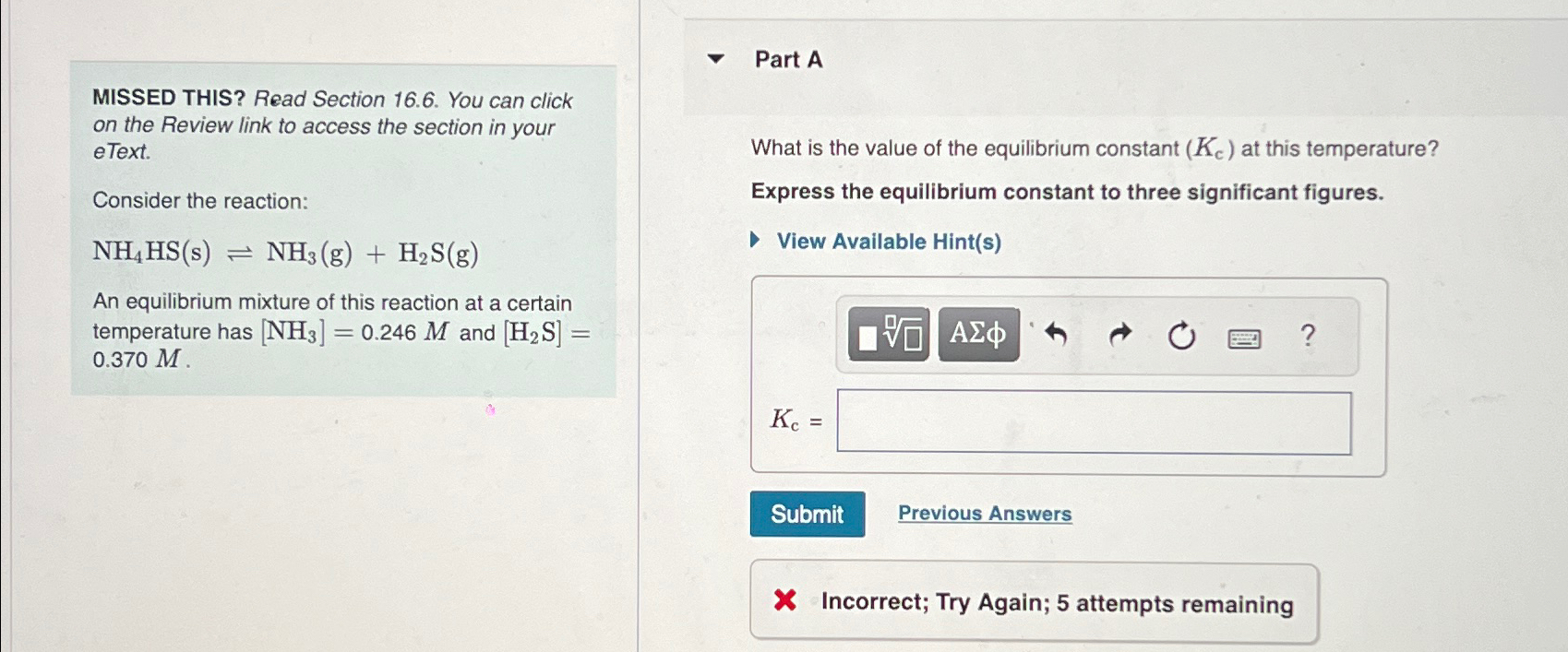 Solved Part AMISSED THIS? Read Section 16.6. ﻿You can click | Chegg.com