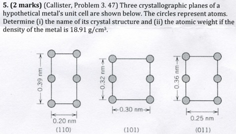Three crystallographic planes of a hypothetical | Chegg.com