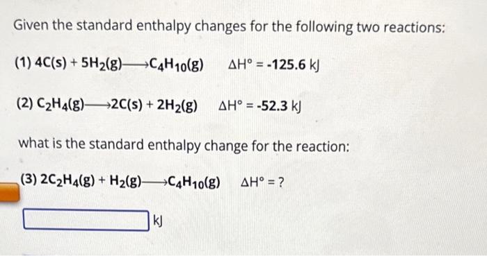 Solved Given the standard enthalpy changes for the following | Chegg.com
