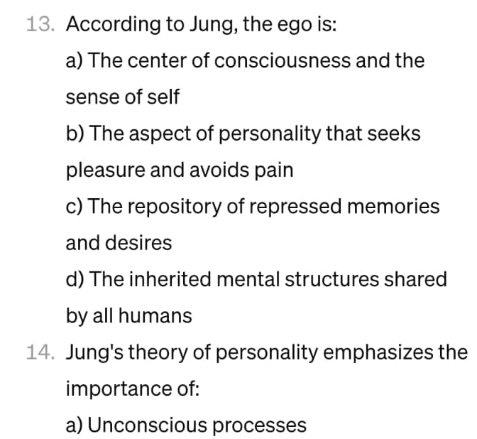 Solved According to Jung, the ego is:a) ﻿The center of | Chegg.com