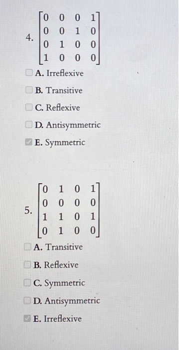Solved The matrix representation for a relation on the set A | Chegg.com