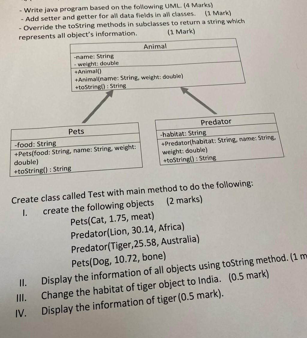 Solved - Write java program based on the following UML. (4 | Chegg.com
