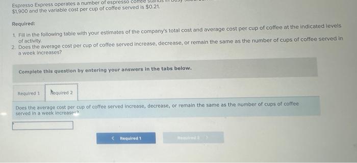 Solved Exercise 1 4 Algo Fixed And Variable Cost Behavior 5874