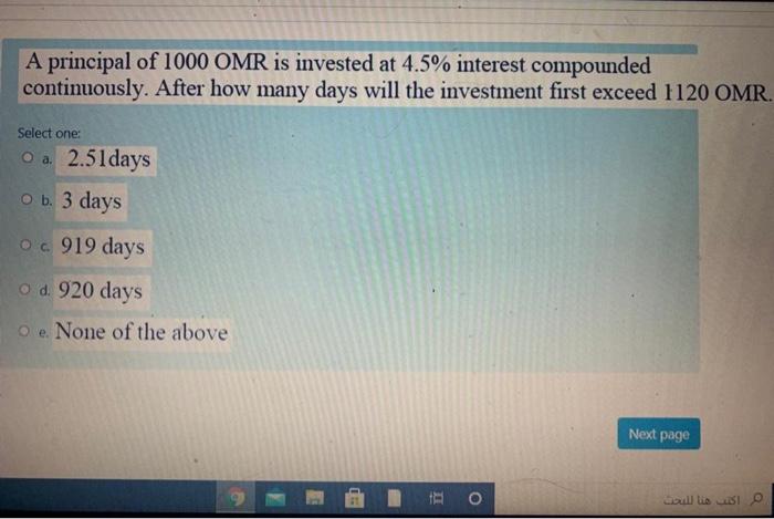 Solved A principal of 1000 OMR is invested at 4.5% interest | Chegg.com