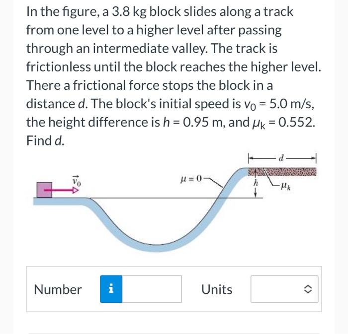 Solved In the figure, a 3.8 kg block slides along a track | Chegg.com