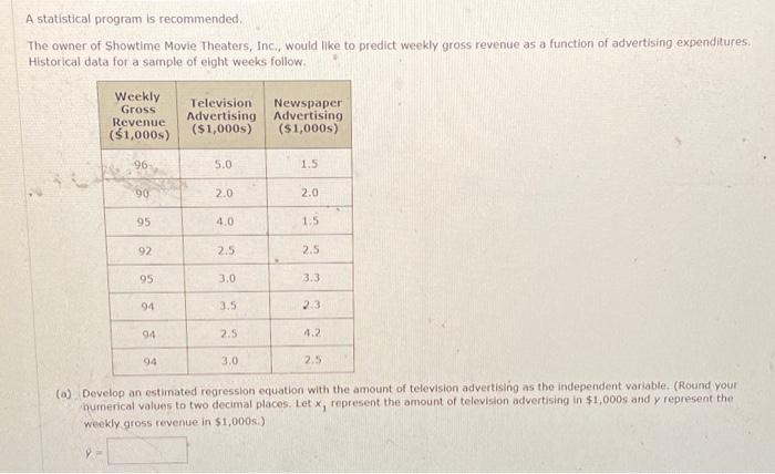 Solved A statistical program is recommended. The owner of | Chegg.com