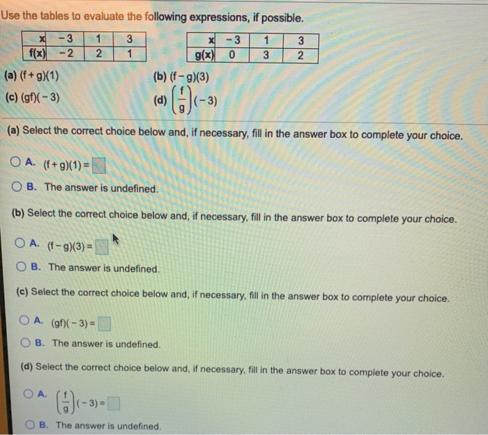 Solved Use the tables to evaluate the following expressions, | Chegg.com