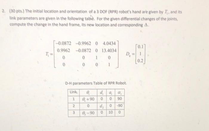 Solved 2. (30 pts) The initial location and orientation of a | Chegg.com