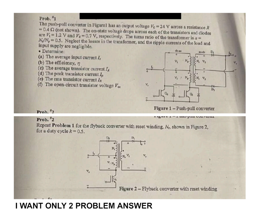 Prob. "2Repeat Problem 1 ﻿for the flyback converter | Chegg.com