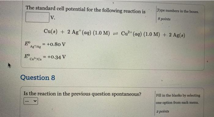 Solved The standard cell potential for the following | Chegg.com