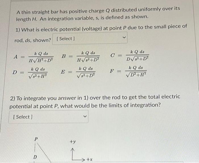 Solved A thin straight bar has positive charge Q distributed | Chegg.com