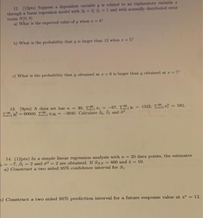 Solved Suppose a dependent variable y is related to an | Chegg.com