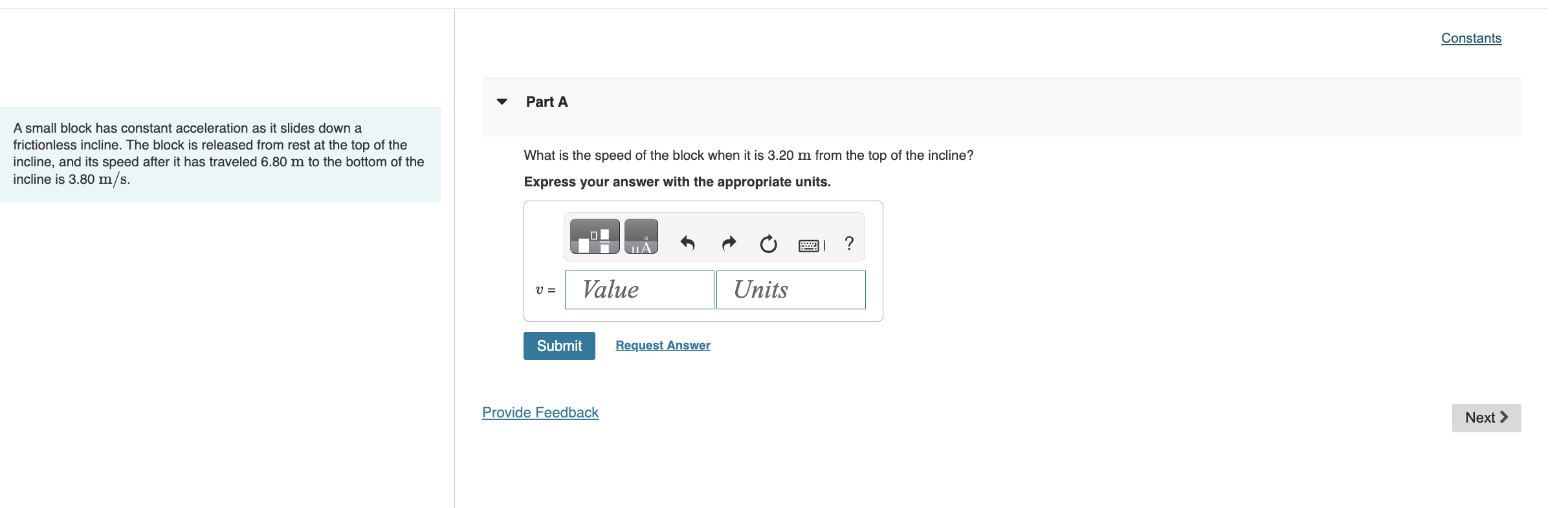 Solved Part AA small block has constant acceleration as it | Chegg.com