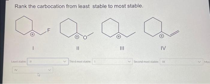 Solved Rank the carbocation from least stable to most | Chegg.com