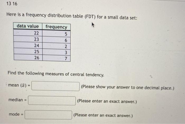 Solved 13 16 Here is a frequency distribution table (FDT) | Chegg.com