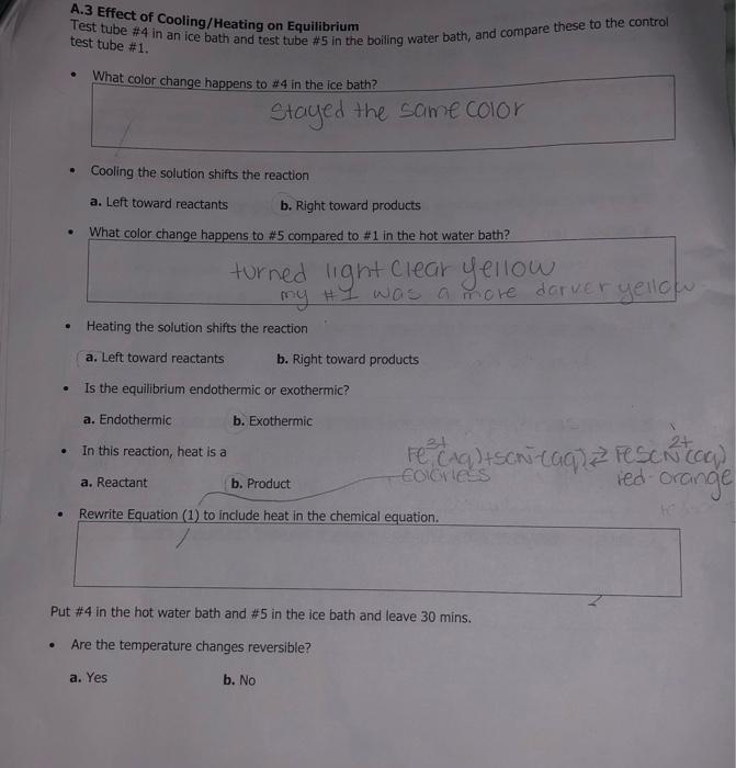 Solved A.3 Effect of Cooling/Heating Test tube #4 in an ice | Chegg.com