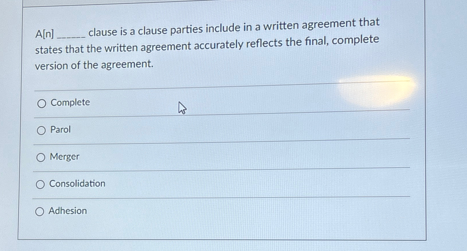 Solved A[n] q, ﻿clause is a clause parties include in a | Chegg.com