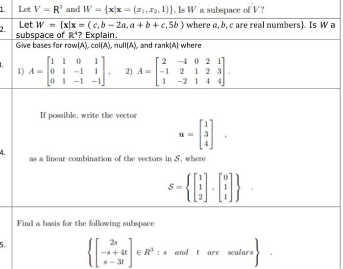 Solved Let V=R3 and W={x∣x=(x1,x2,1)}, Is W a subspace of V | Chegg.com