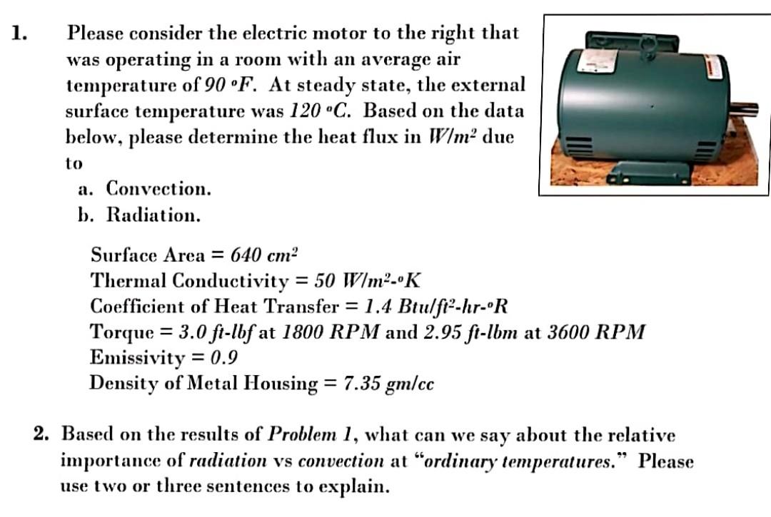 Solved 1. Please consider the electric motor to the right | Chegg.com