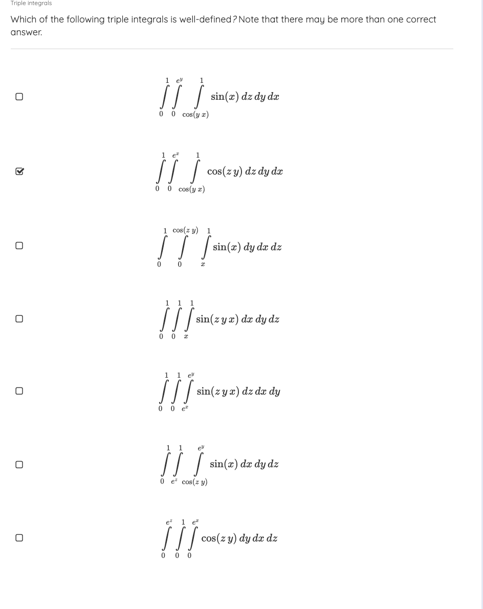 Solved Triple integralsWhich of the following triple | Chegg.com