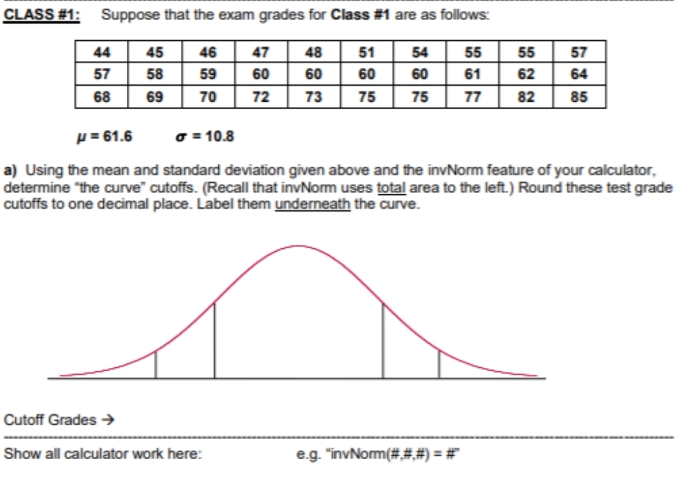 Solved CLASS #1: Suppose that the exam grades for Class #1 | Chegg.com