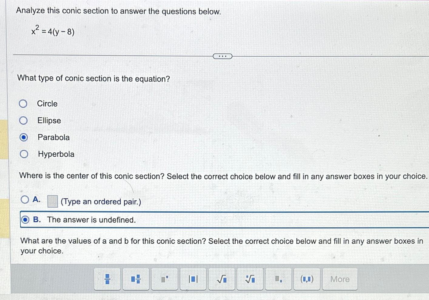Solved Analyze this conic section to answer the questions | Chegg.com