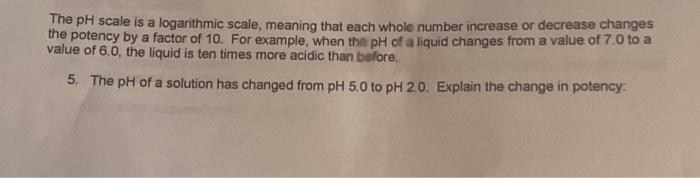 Solved The pH scale is a logarithmic scale, meaning that | Chegg.com