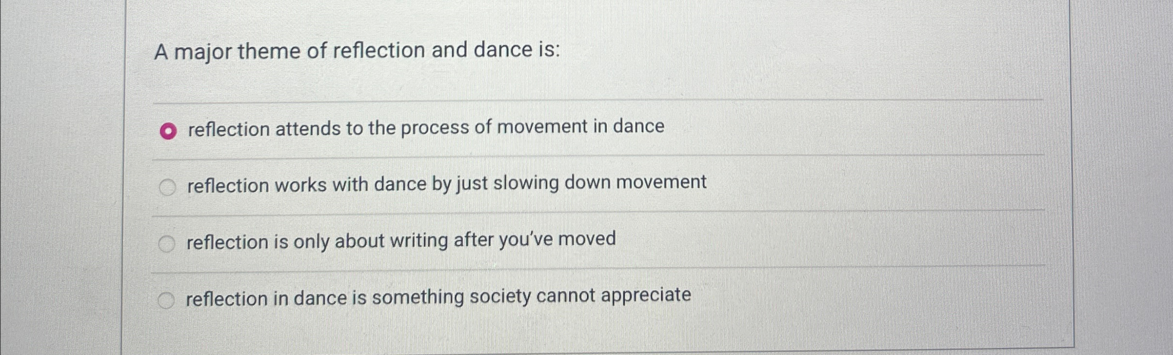 Solved A major theme of reflection and dance is:reflection | Chegg.com