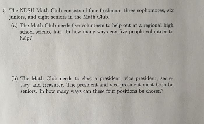 Solved 5. The NDSU Math Club consists of four freshman, | Chegg.com