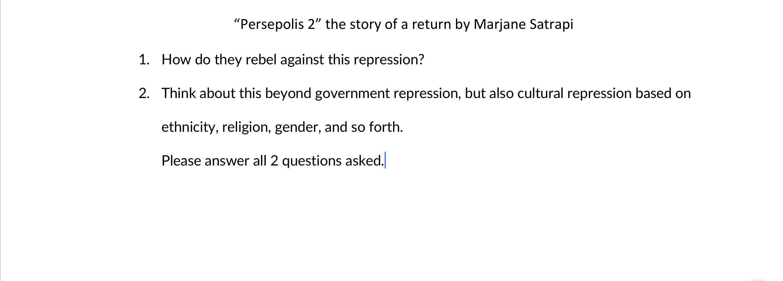 Solved "Persepolis 2" ﻿the story of a return by Marjane | Chegg.com