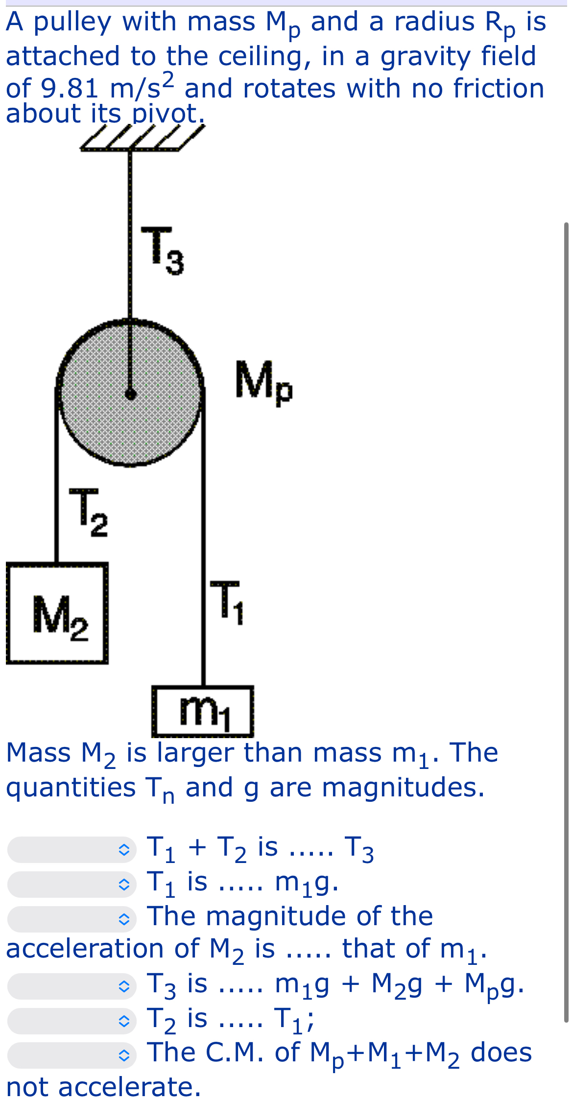 Solved A pulley with mass Mp ﻿and a radius Rp ﻿is attached | Chegg.com